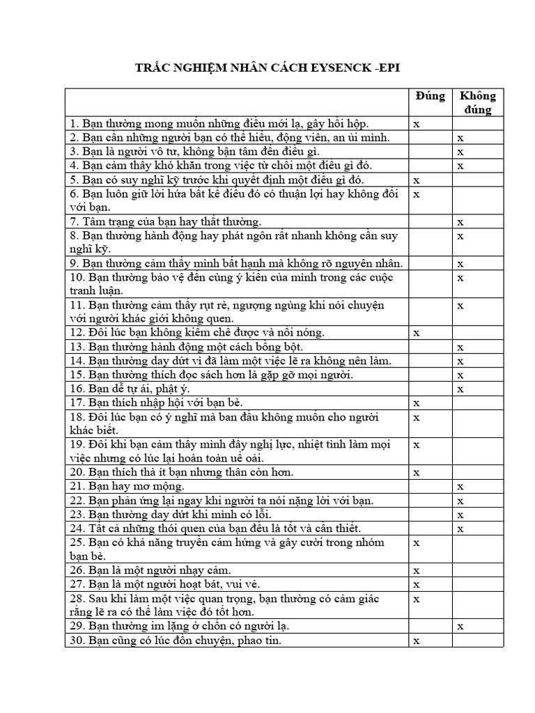 My Test-Eysenck Personality Test | PDF