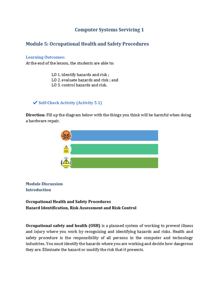 Module 5-Occupational Health and Safety Procedures | PDF | Occupational ...