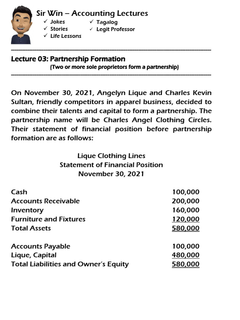 8 Lec 03 - Partnership Formation With Business | PDF | Balance Sheet ...