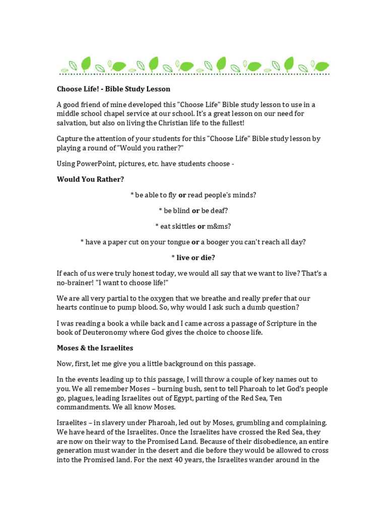 Choose Life | PDF | Jesus | Moses
