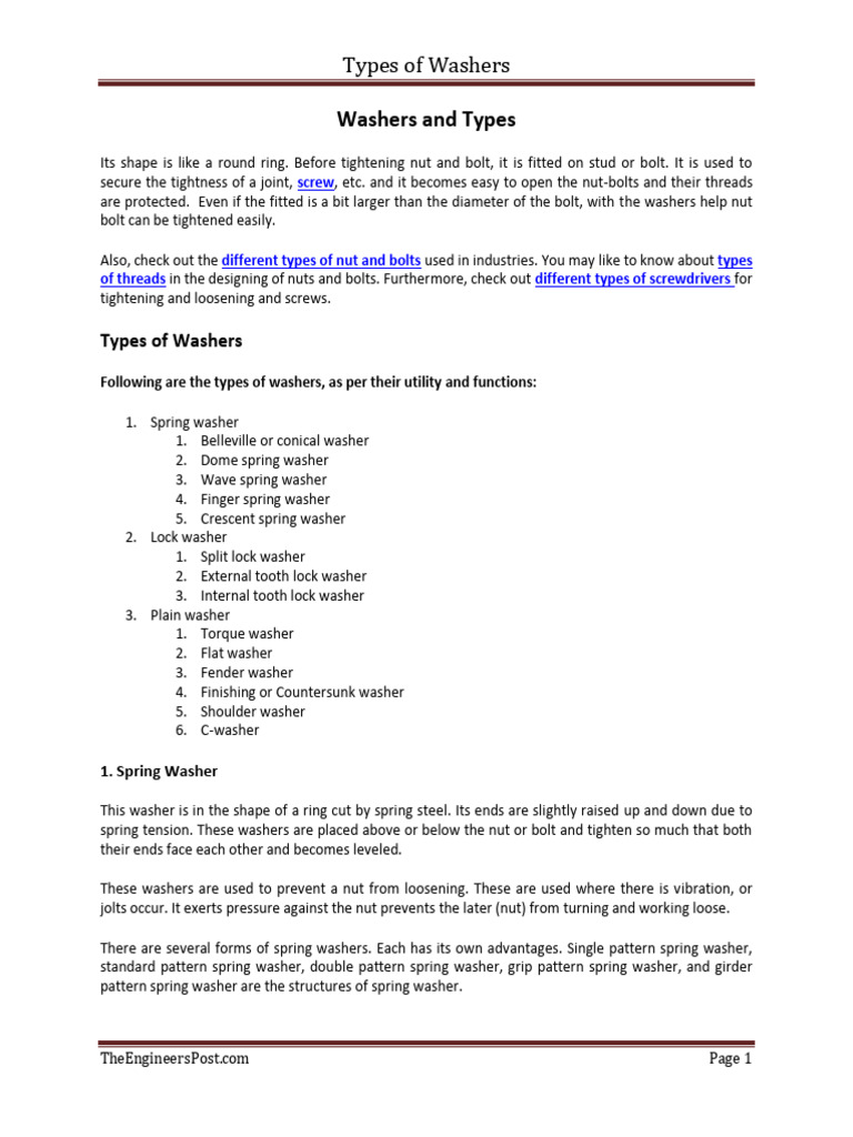 Washers and Types | PDF | Screw | Washer (Hardware)