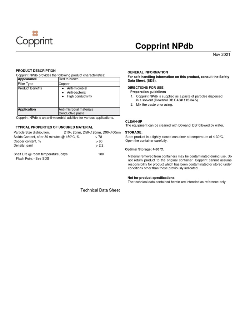 Copprint NPdb: Anti-Microbial Conductive Paste | PDF | Chemical ...