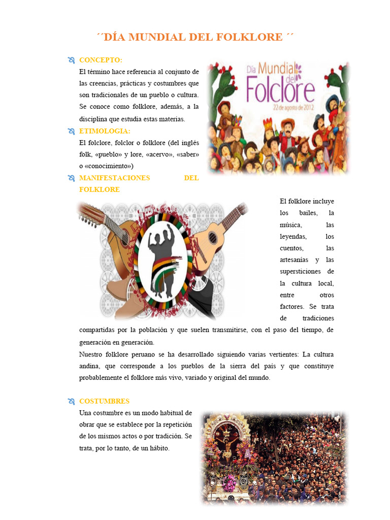 DÍA MUNDIAL DEL FOLKLORE | PDF | Folklore | Bailes