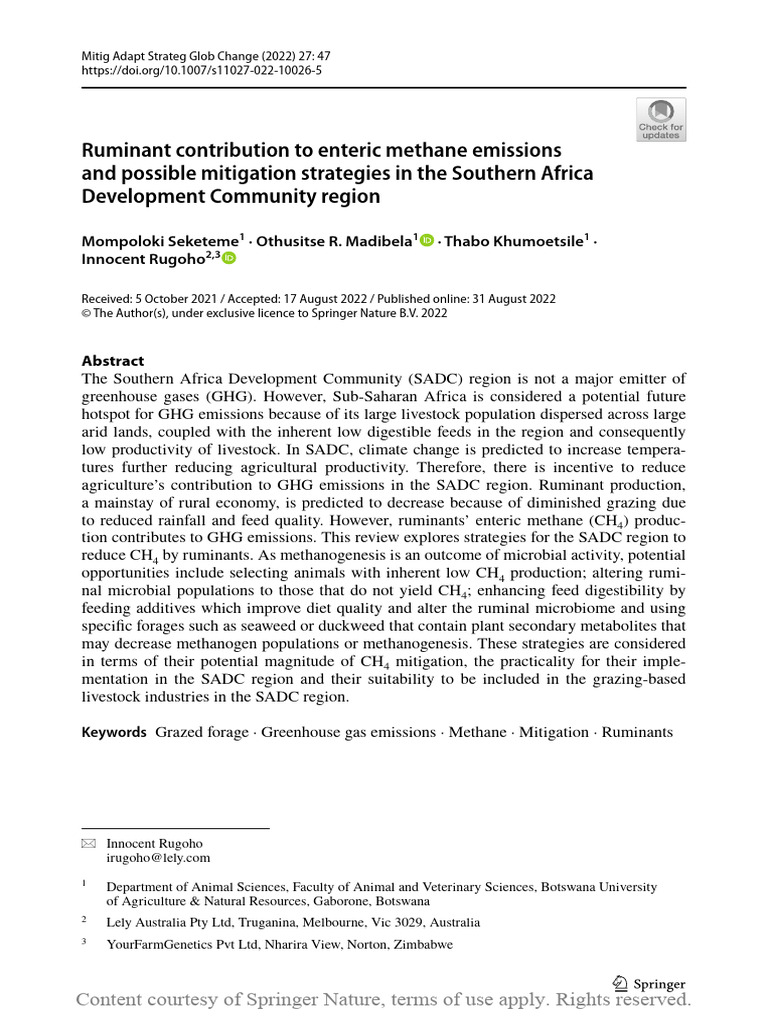 Ruminant Contribution To Enteric Methane Emissions | PDF | Ruminant ...