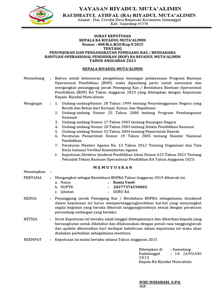 SK BENDAHARA BOP 2023 | PDF