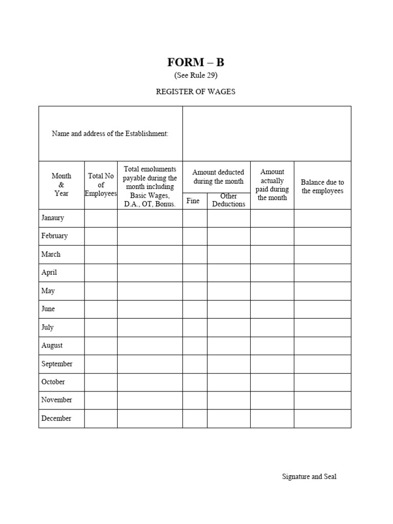 FORM B-Register of Wages | PDF