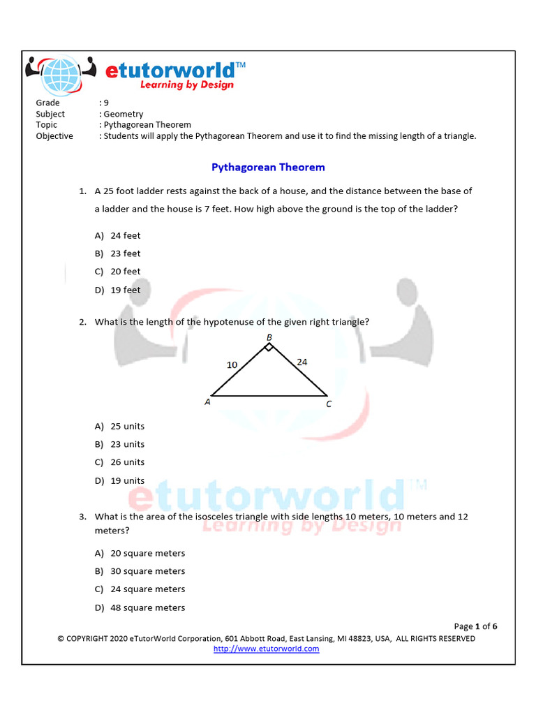 WS - Pythagorean Theorem - G9 | PDF | Triangle | Geometric Shapes