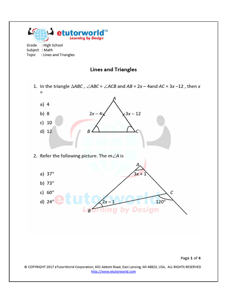 WS Lines and Triangles HS | PDF | Triangle | Geometric Shapes