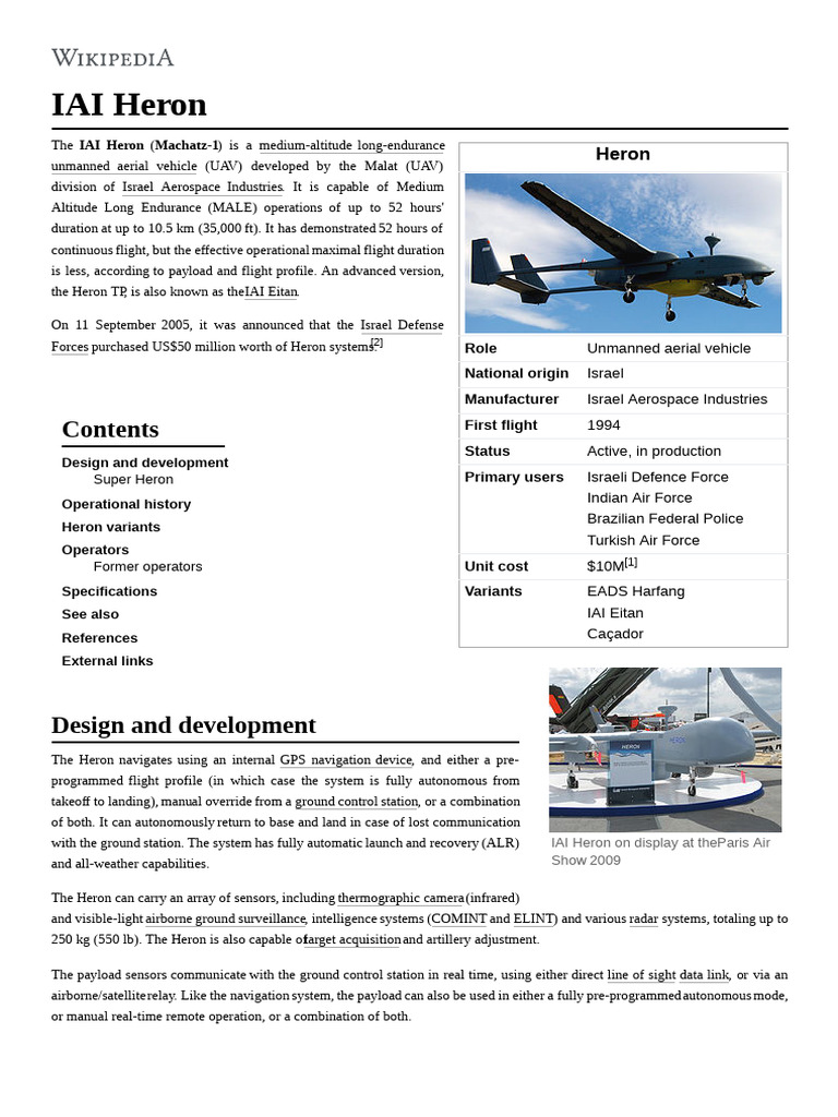 IAI Heron | PDF | Aerospace | Flying Robots