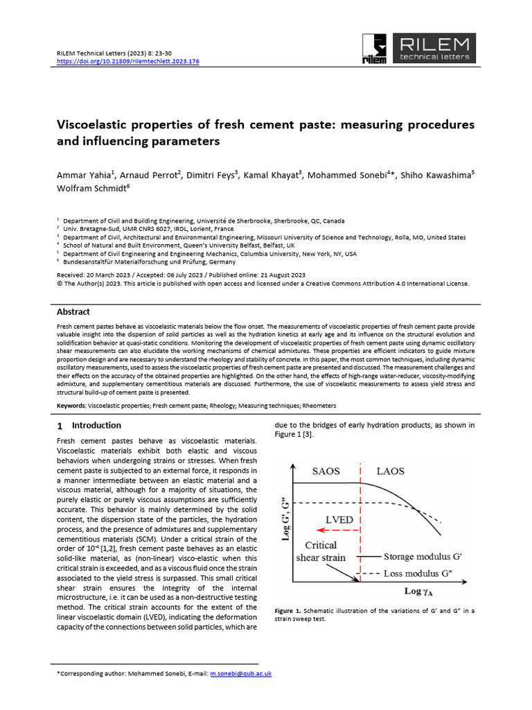 Viscoelastic Properties of Fresh Cement Paste Measuring Procedures (13. ...