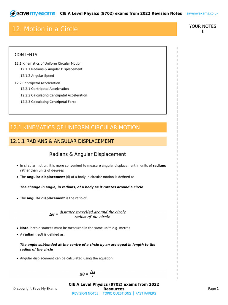 12-Motion in A Circle | PDF | Acceleration | Speed