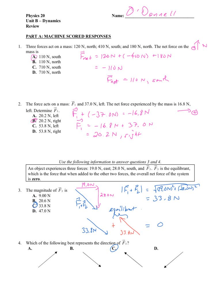 Dynamics Review Package Key Pdf Force Mass