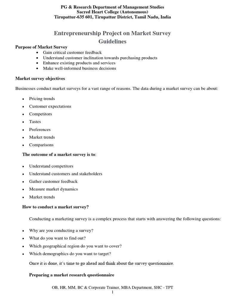 Entrepreneurship Project On Market Survey | PDF | Marketing | Product ...