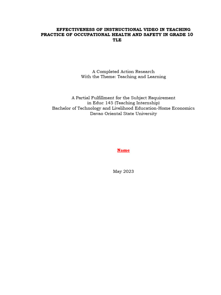 Effectiveness of Instructional Video in Teaching Tle Research 2023 New ...