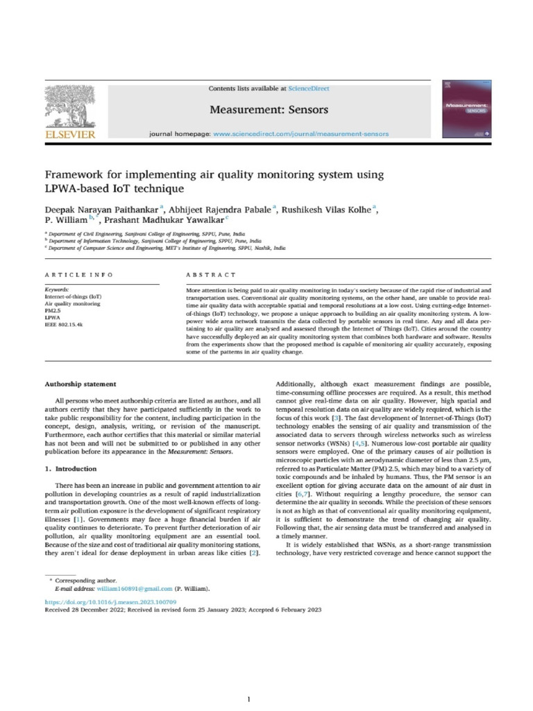Framework For Implementing Air Quality Monitoring System Using LPWA-based IoT Techniques (22.07. ...