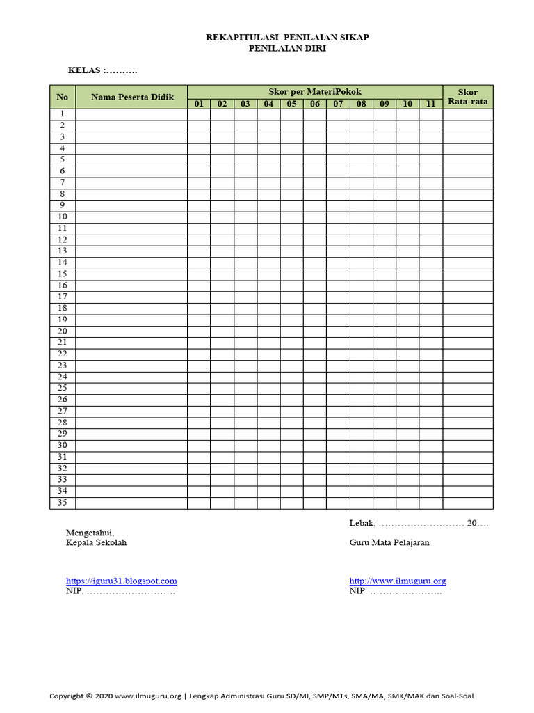 Rekapitulasi Lembar Penilaian | PDF