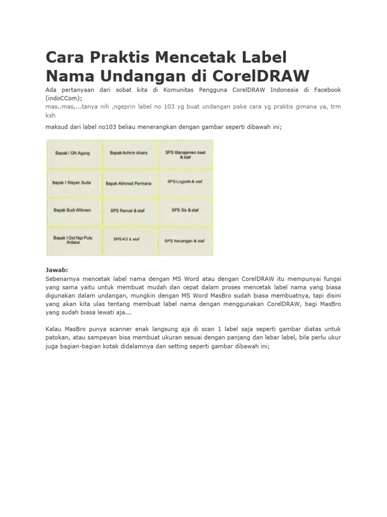 Cara Praktis Mencetak Label Nama Undangan Di CorelDRAW | PDF | Karier & Perkembangan | Game ...