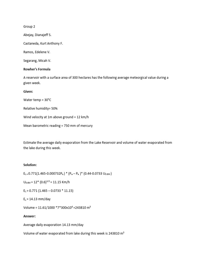 Rowhers Formula Sample Problem CE 2208 Group2 | PDF