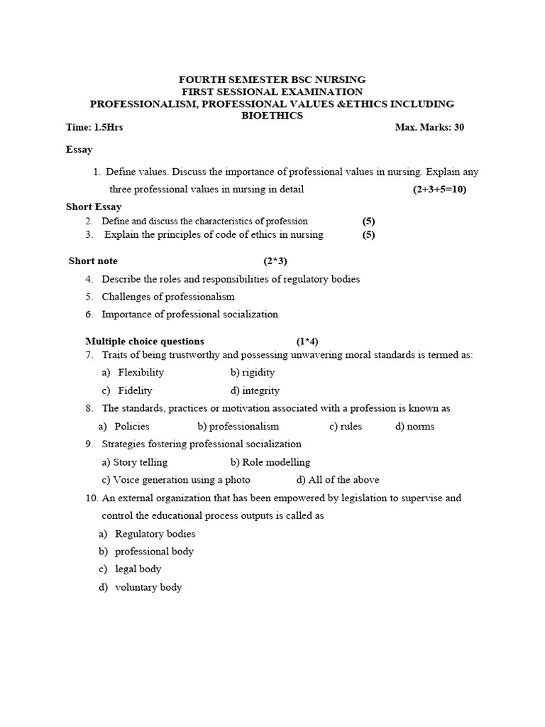 Session Exam Unit 1 and Unit 2 Professionalism | PDF