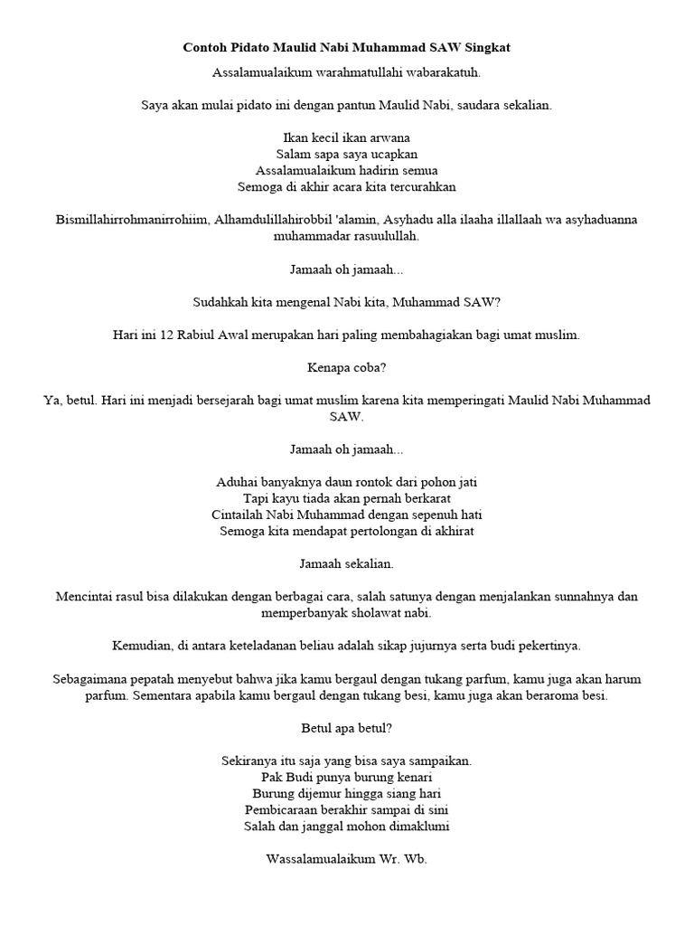 Contoh Pidato Maulid Nabi Muhammad SAW Singkat | PDF