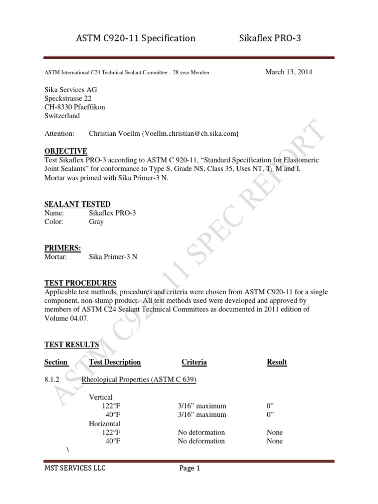 Sikaflex PRO-3 ASTM C920-11 Compliance | PDF | Materials | Building ...