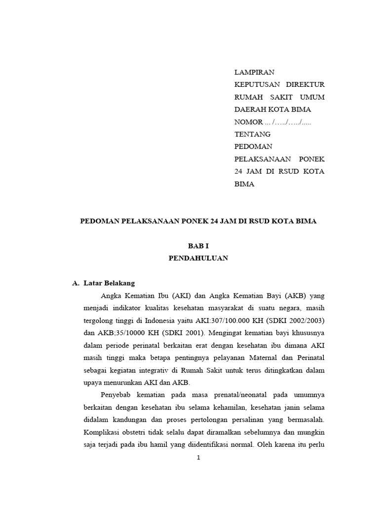 Pedoman Pelayanan Ponek 24 Jam Rsud Kota | PDF