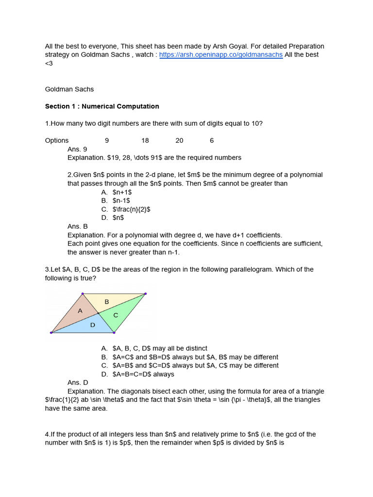 Goldman Sachs Previous Year Aptitude Questions | PDF Goldman Sachs Previous Year Aptitude Questions | PDF