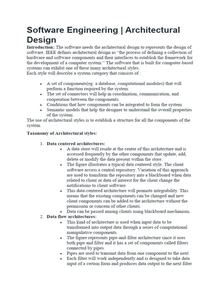 Software Engineering-Architectural Design | PDF | Component Based ...