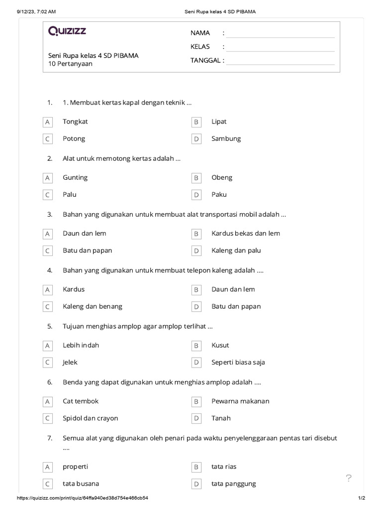Seni Rupa Kelas 4 Sd Pibama Pdf