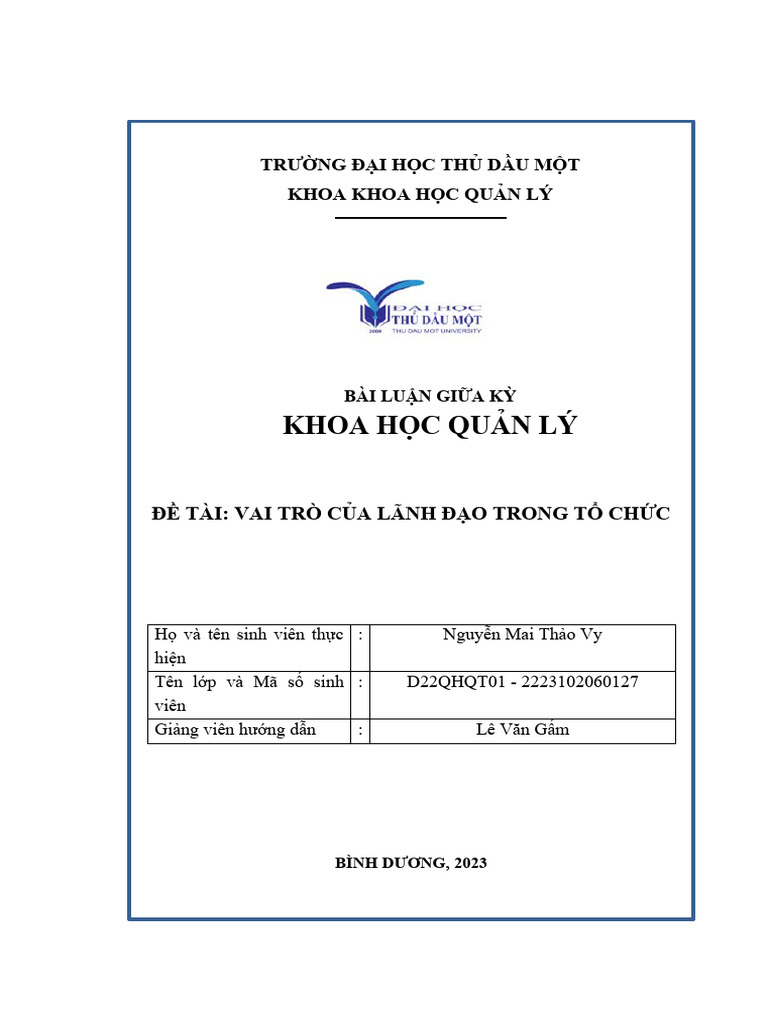 Nguyễn Mai Thảo Vy -KHQL T5 | PDF