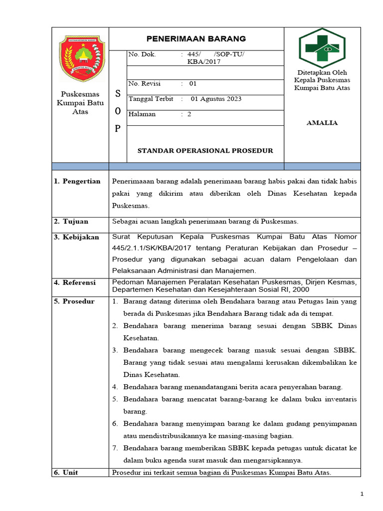 SOP Penerimaan Barang | PDF