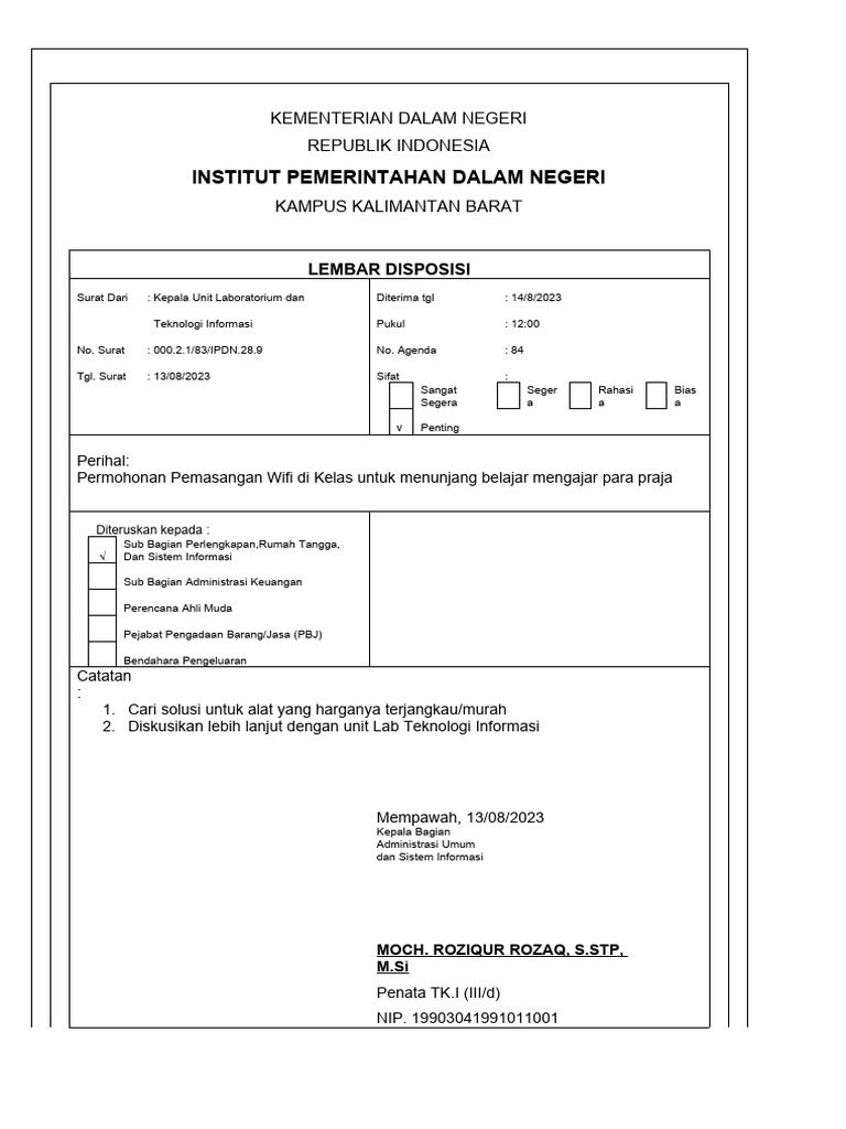 Disposisi Kepala Bagian 2 | PDF