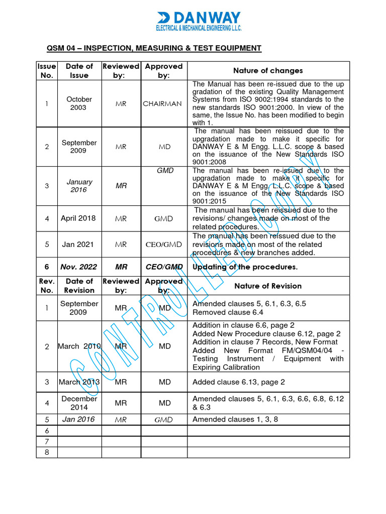 Procedure Qsm 04 Inspection Measuring Test Equipment Download