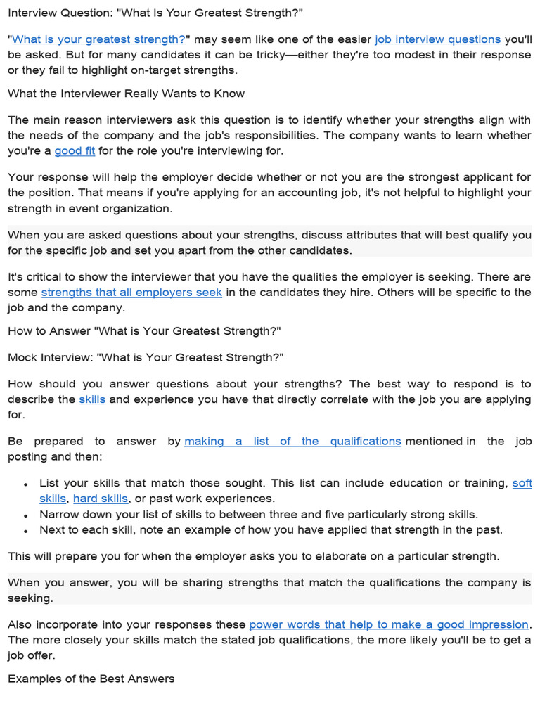 Interview Question What Is Your Greatest Strength | PDF | Job Interview ...