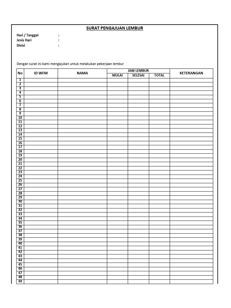 Form Lembur | PDF