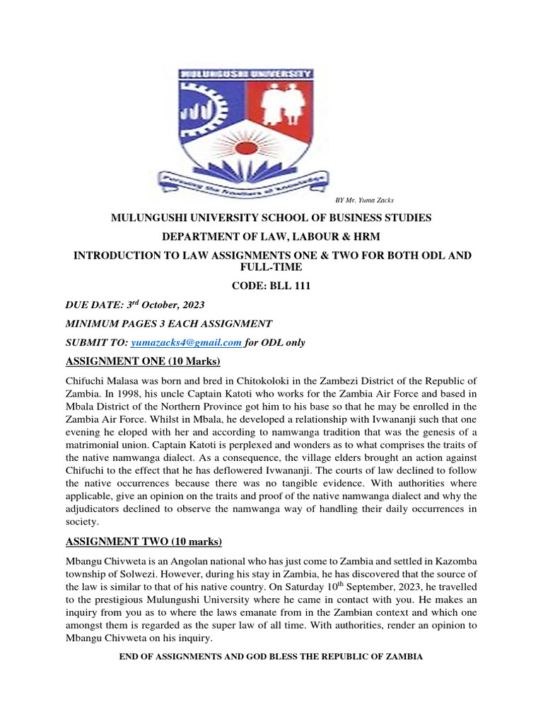 Introduction To Law Assignments One and Two 111 | PDF