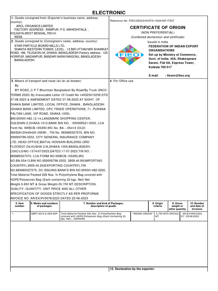 Electronic: Certificate of Origin | PDF | Bangladesh | Dhaka