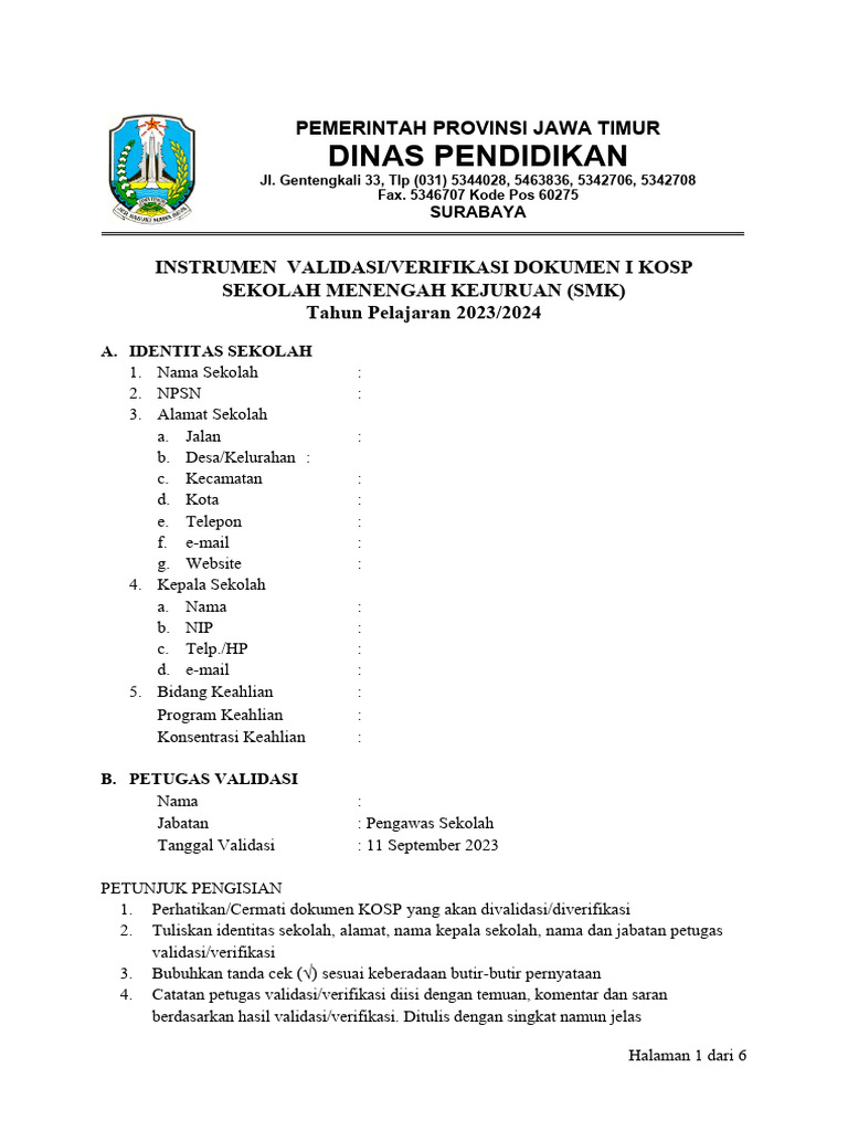 Instrumen Validasi Kosp 2023 | PDF