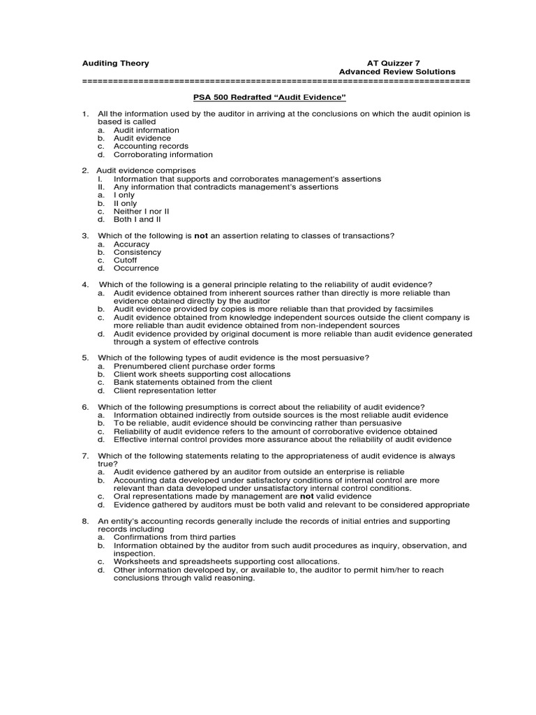 AT Quizzer 10 - Audit Evidence S2AY2122 | PDF | Audit | Financial Audit AT Quizzer 10 - Audit Evidence S2AY2122 | PDF | Audit | Financial Audit
