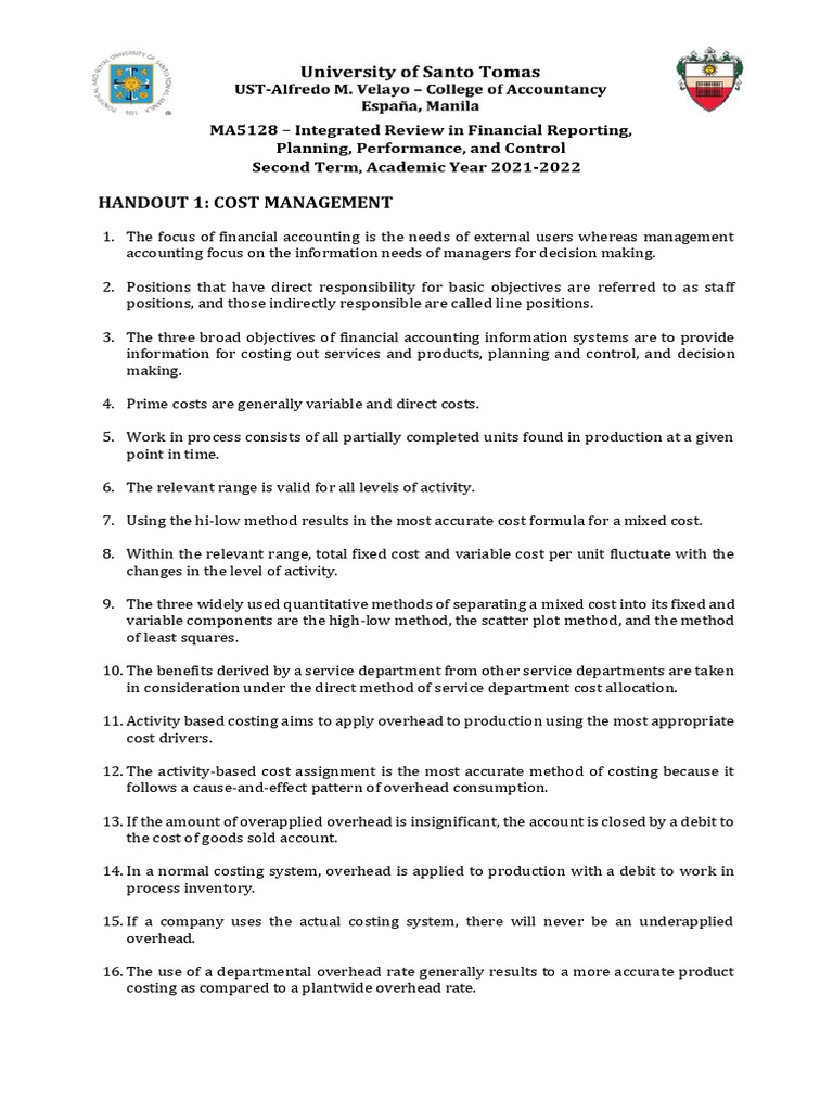 Handout 1 Cost Management | PDF | Cost Of Goods Sold | Inventory