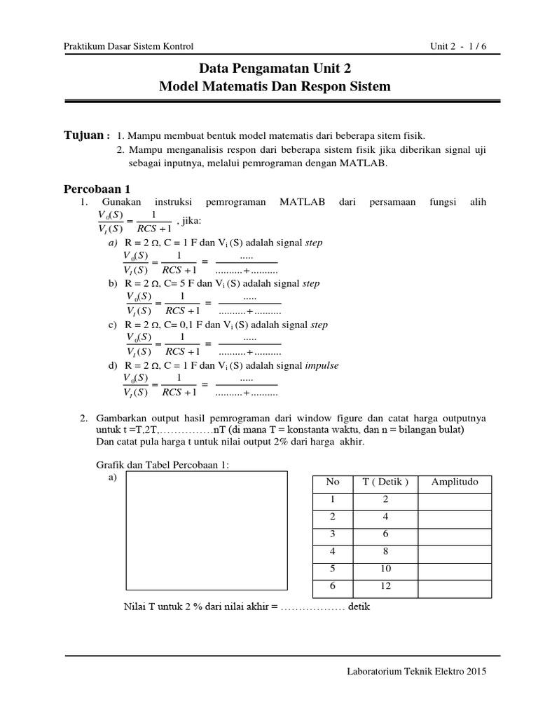 Unit 2 Model Matematis Dan Respon Sistem | PDF | Metode & Bahan Ajar