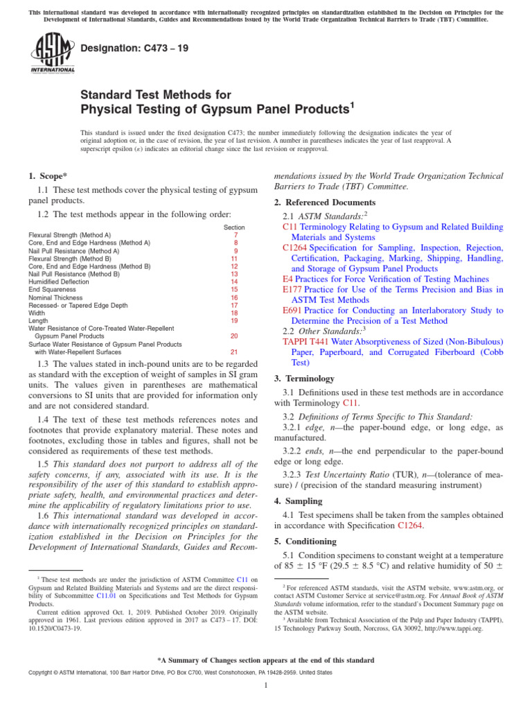 Standard Test Methods For Physical Testing of Gypsum Panel Products ...