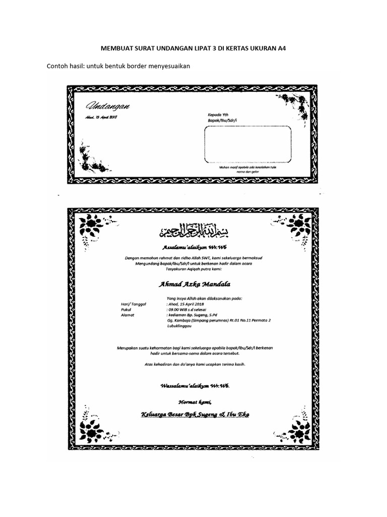 Membuat Surat Undangan Lipat 3 Di Kertas Ukuran A4 | PDF