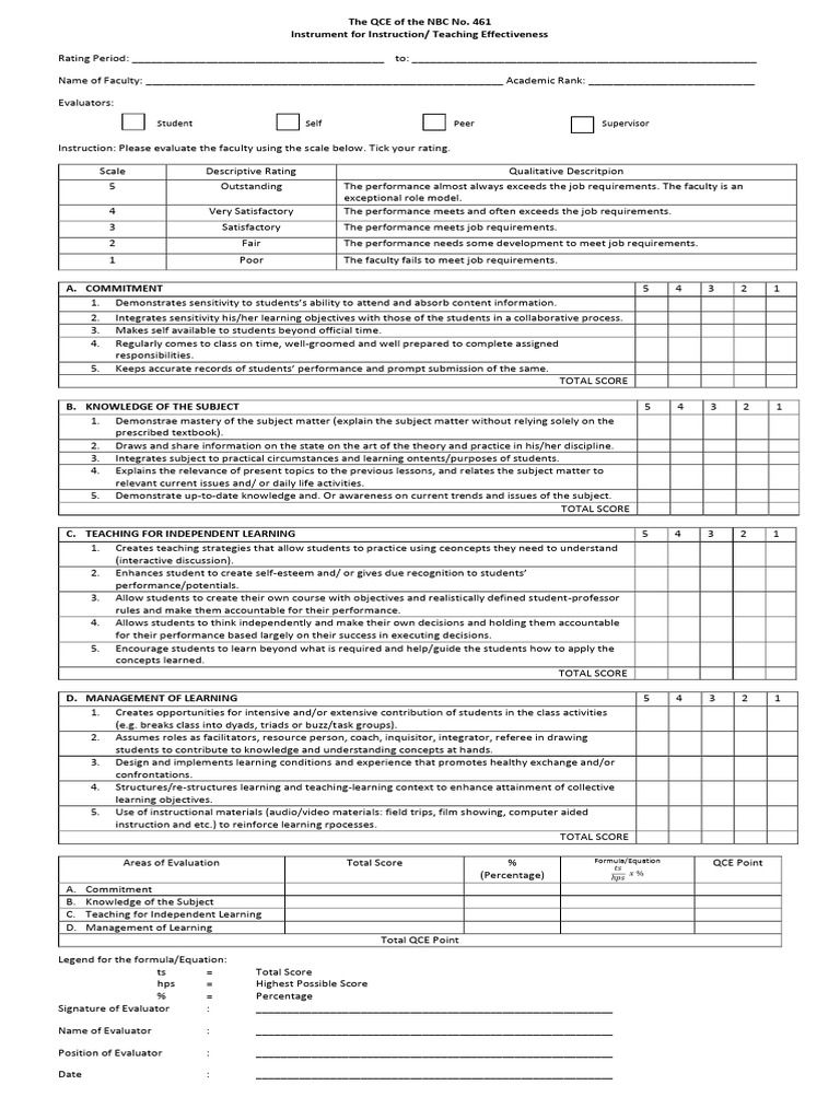 Qce NBC 461 Faculty Evaluation Form Teaching Effectiveness 1-1-230722 ...