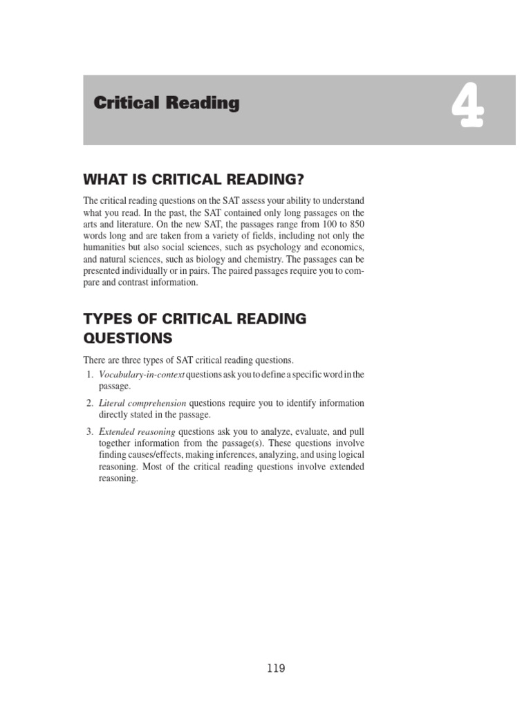 Sat Reading CH 4 Critical Reading | PDF | Id | Reading Comprehension