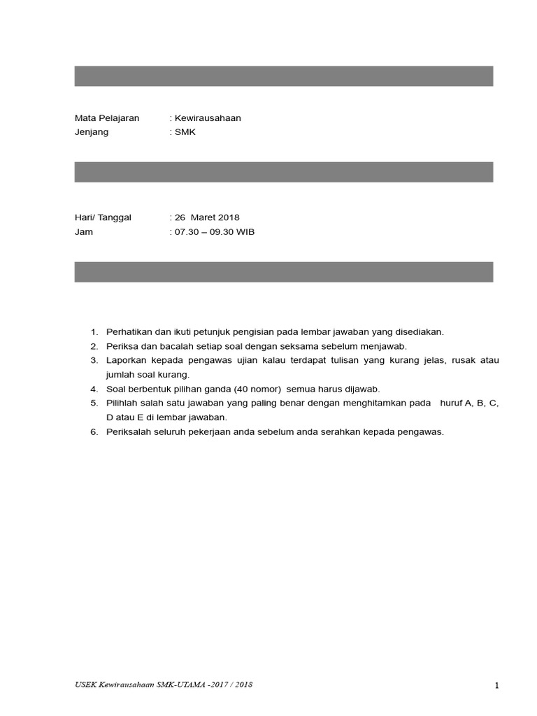 Soal Usek Kwu Utama | PDF
