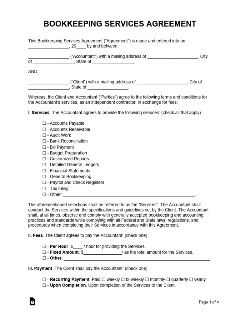 Bookkeeping Services Agreement Template | PDF | Indemnity | Accounting