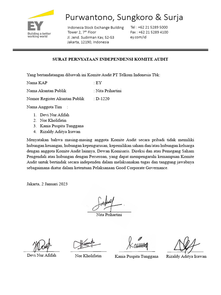 Surat Pernyataan Independensi Komite Audit | PDF