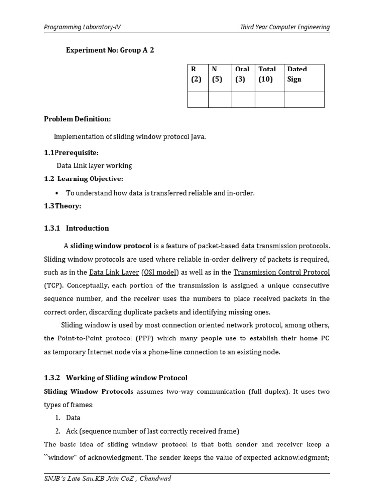 Sliding Window Protocol in Java | PDF | Transmission Control Protocol | Computer Engineering