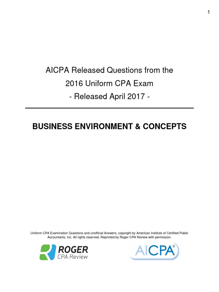 2016 AICPA Released Questions BEC | PDF | Equity (Finance) | Balance Of ...